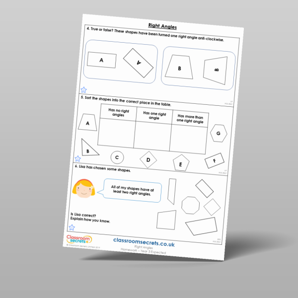 Year 3 Right Angles Homework Resource | Classroom Secrets