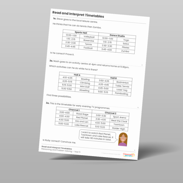 Year 5 Read And Interpret Timetables Reasoning And Problem Solving 2 Resource | Classroom Secrets