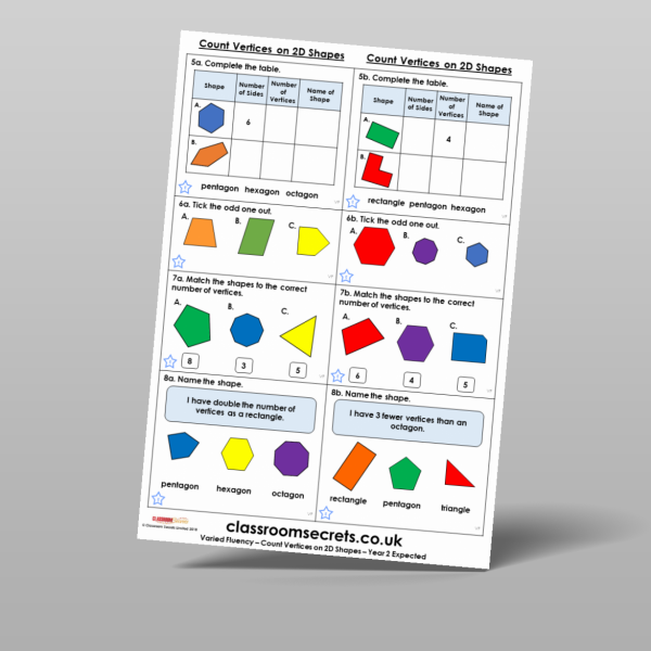 Year 2 Count Vertices On 2d Shapes Varied Fluency Resource | Classroom Secrets