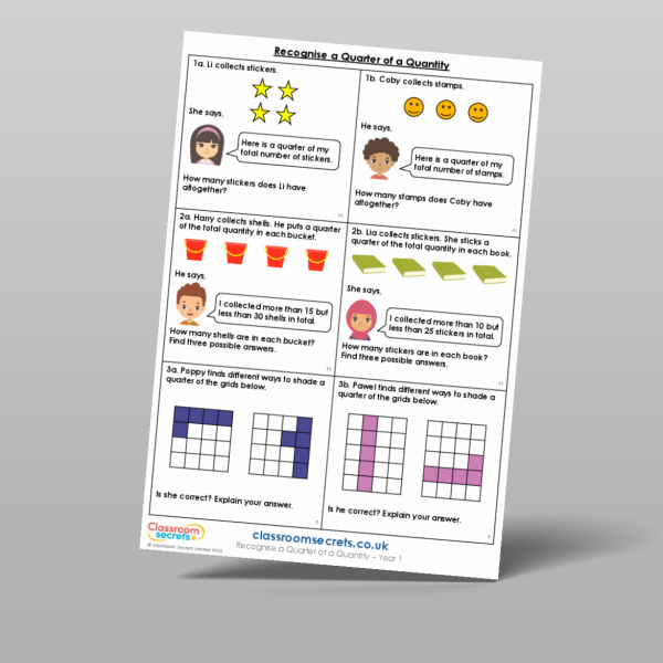 Year 1 Recognise A Quarter Of A Quantity Reasoning And Problem Solving ...