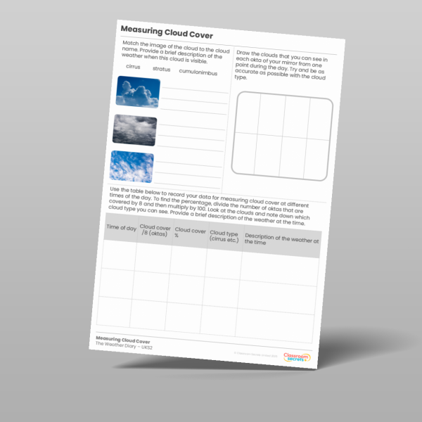 UKS2 Measuring Cloud Cover Geography Fieldwork Worksheet Resource ...