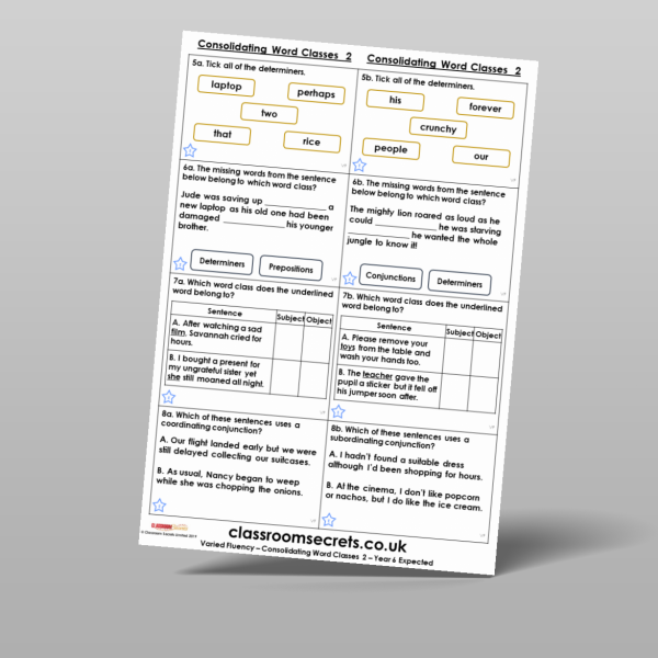 Year 6 Consolidating Word Classes 2 Varied Fluency Resource | Classroom ...