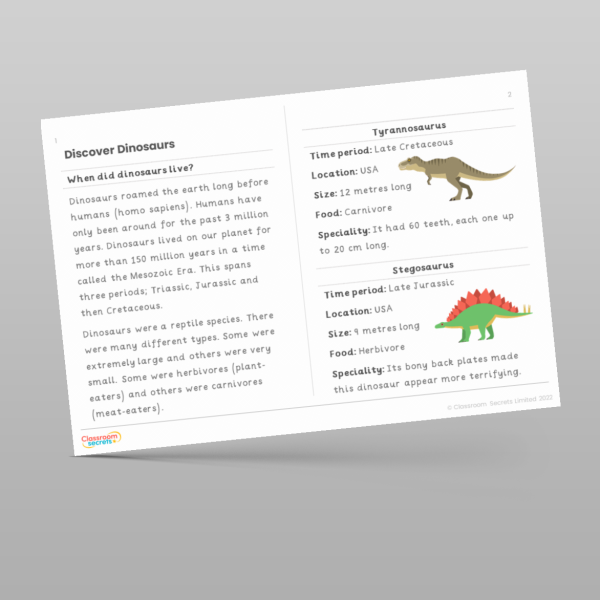 Year 2 Reading Skills Discover Dinosaurs Resource | Classroom Secrets