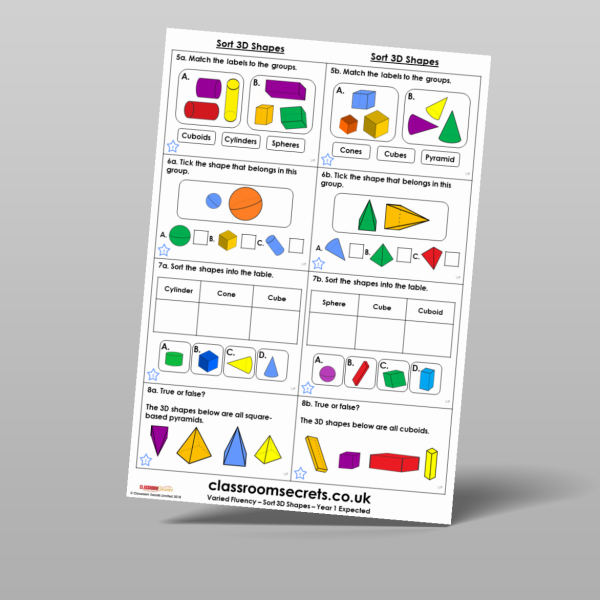 Year 1 Sort 3d Shapes Varied Fluency Resource Classroom Secrets