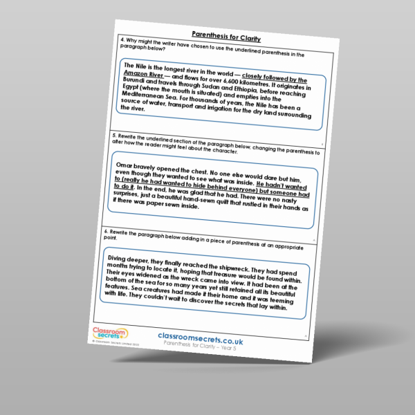 Year 5 Parenthesis For Clarity Mixed Activity Resource | Classroom Secrets