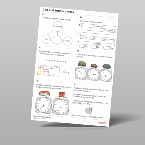 Year 3 Add And Subtract Mass Fluency Matrix Resource | Classroom Secrets