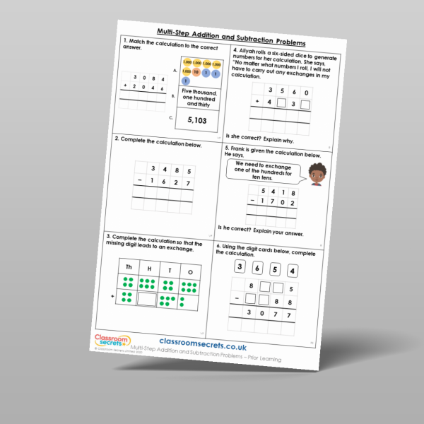 Year 5 Multi Step Addition And Subtraction Problems Prior Learning ...