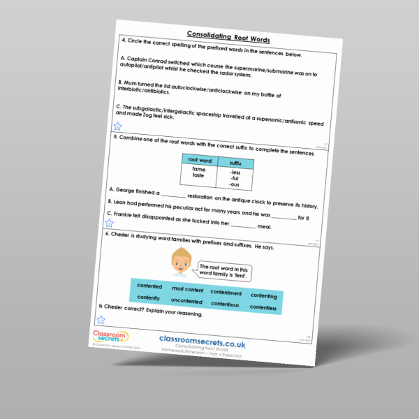Year 4 Consolidating Root Words Homework Resource | Classroom Secrets