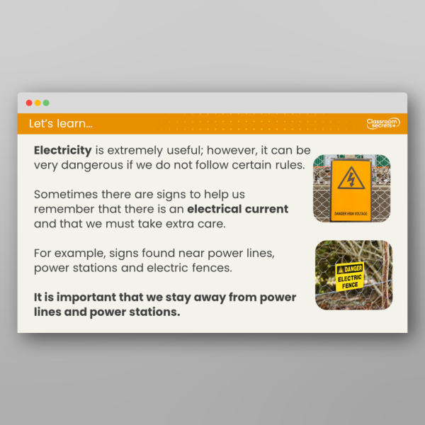 Year 4 How Do We Keep Safe Around Electricity Lesson Resource ...