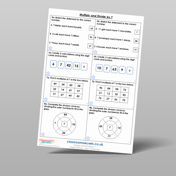 Year 4 Multiply And Divide By 7 Varied Fluency Resource | Classroom Secrets