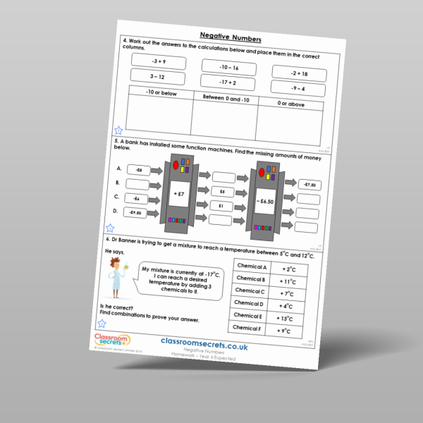 Year 6 Negative Numbers Homework Resource | Classroom Secrets