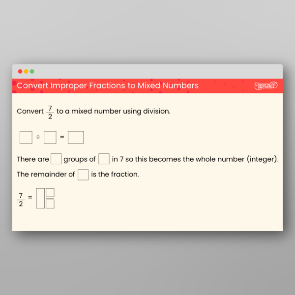 Year 4 Convert Improper Fractions To Mixed Numbers Teaching Ppt ...