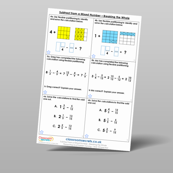 Year 5 Subtract From A Mixed Number Breaking The Whole Reasoning And ...