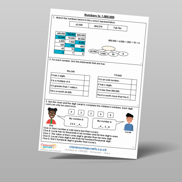 Year 6 Numbers To 1 000 000 Homework Resource | Classroom Secrets