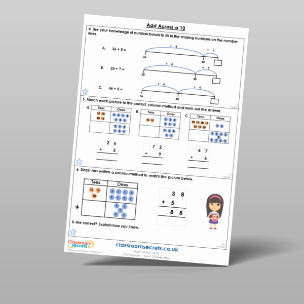 Year 2 Add Across A 10 Homework Resource | Classroom Secrets