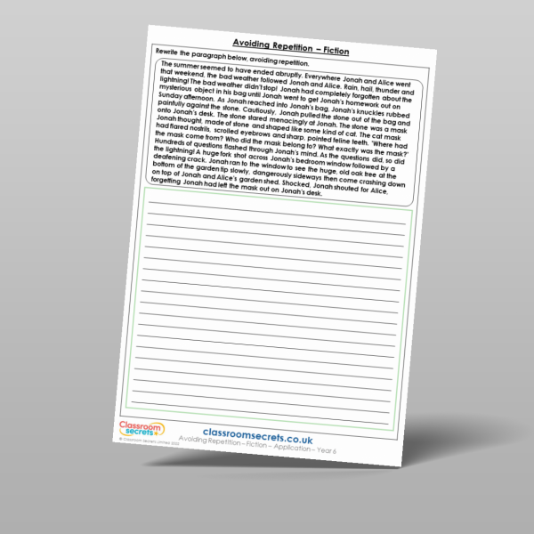 Year 6 Avoiding Repetition Fiction Application Resource | Classroom Secrets