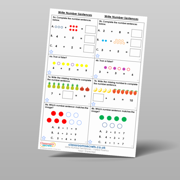 Year 1 Write Number Sentences Varied Fluency Resource | Classroom Secrets