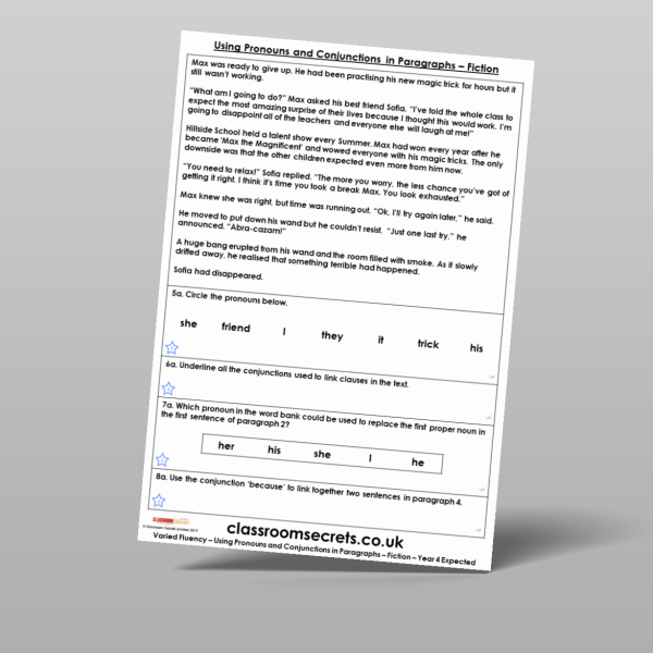 Year 4 Using Pronouns And Conjunctions In Paragraphs Varied Fluency ...