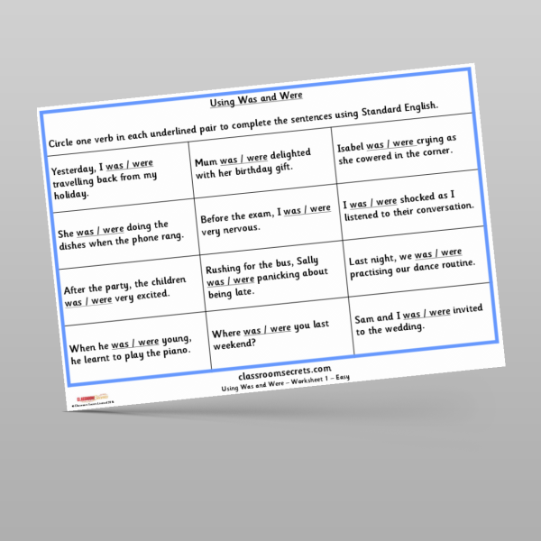 KS2 Using Was And Were Test Practice Resource | Classroom Secrets