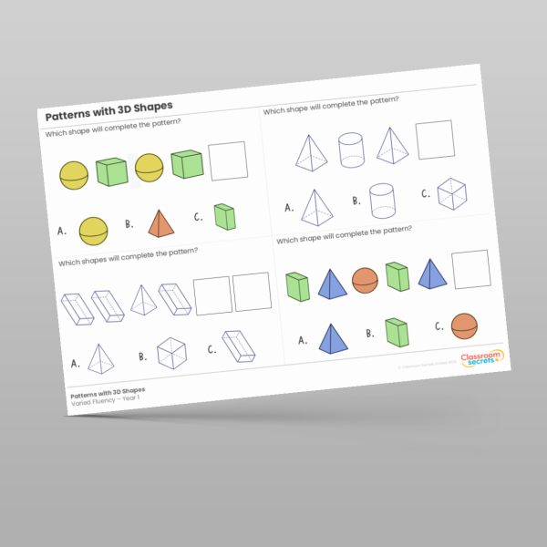 Year 1 Patterns With 3d Shapes Varied Fluency Resource | Classroom Secrets