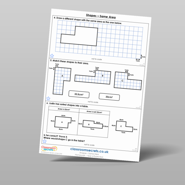 Year 6 Shapes Same Area Homework Resource | Classroom Secrets