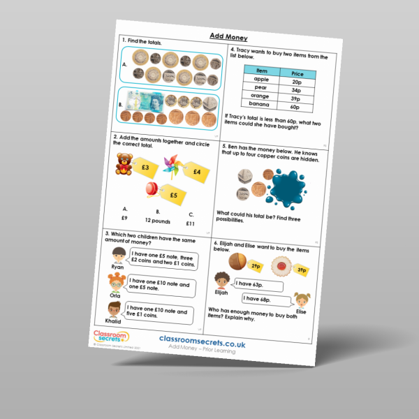 Year 3 Add Money Prior Learning Resource | Classroom Secrets
