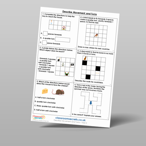 Year 2 Describe Movement And Turns Mixed Activity Resource | Classroom ...