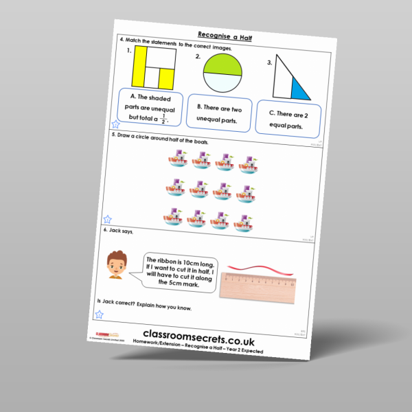 Year 2 Recognise A Half Homework Resource | Classroom Secrets