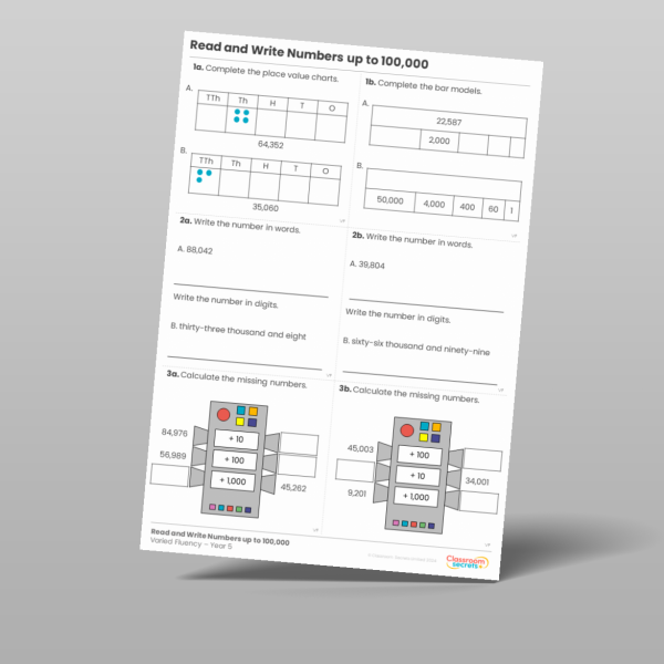Year 5 Read And Write Numbers Up To 100 000 Varied Fluency 1 Resource ...