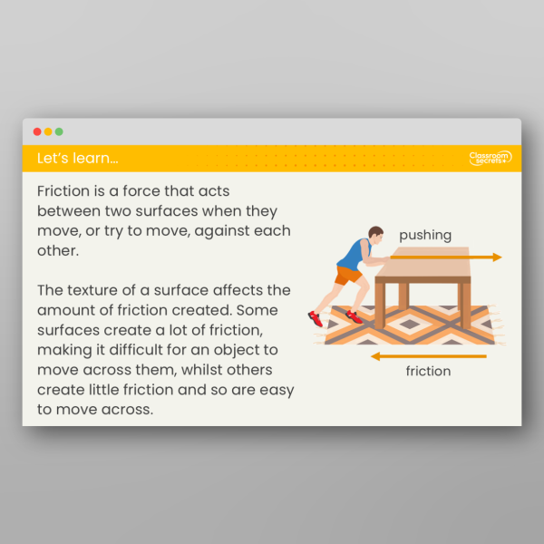 Year 5 What Is Friction Investigation Lesson Resource | Classroom Secrets