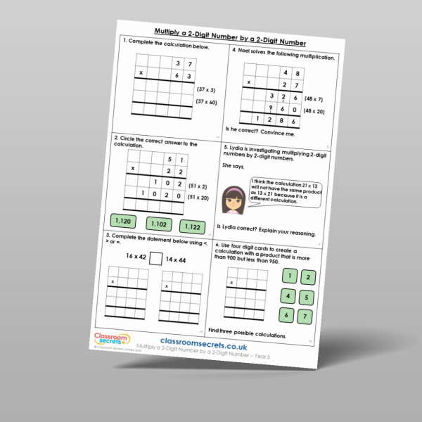 Year 5 Multiply A 2 Digit Number By A 2 Digit Number Mixed Activity ...