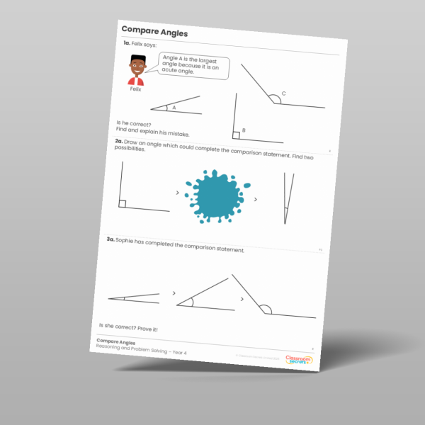 Year 4 Compare Angles Reasoning And Problem Solving Resource Classroom Secrets