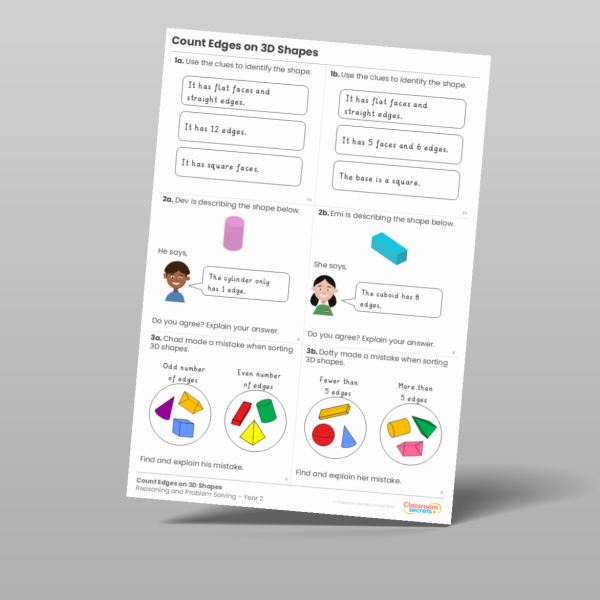 Year 2 Count Edges On 3d Shapes Reasoning And Problem Solving 2 Resource Classroom Secrets