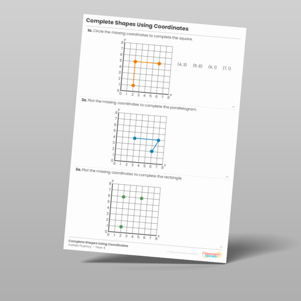 Year 4 Complete Shapes Using Coordinates Varied Fluency Resource ...