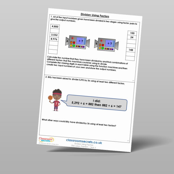 Year 6 Division Using Factors Discussion Problem Resource | Classroom ...