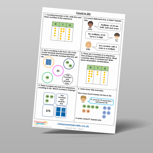Year 4 Count In 25s Mixed Activity Resource | Classroom Secrets