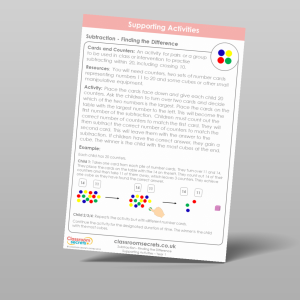 Year 1 Subtraction Finding The Difference Supporting Activity Resource | Classroom Secrets