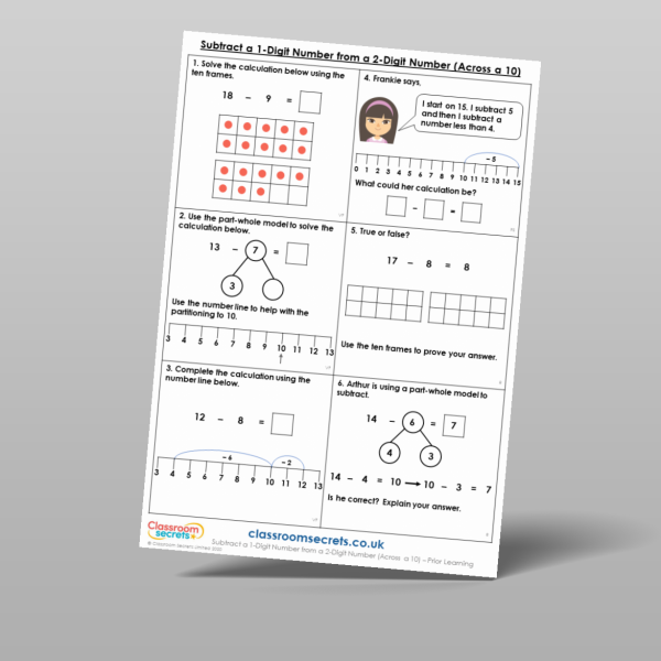 Year 2 Subtract A 1 Digit Number From A 2 Digit Number Across A 10 Prior Learning Resource