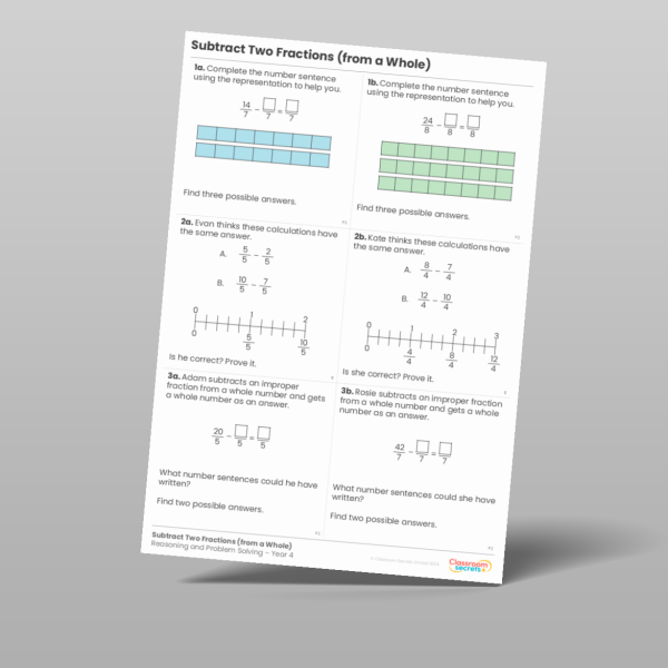 Year 4 Subtract Two Fractions From A Whole Reasoning And Problem ...