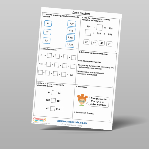 Year 5 Cube Numbers Mixed Activity Resource | Classroom Secrets