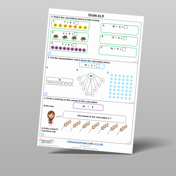 Year 3 Divide By 8 Homework Resource | Classroom Secrets