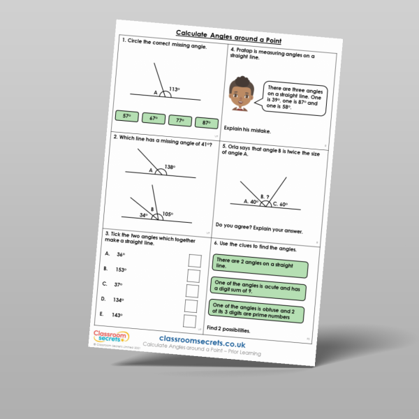 Year 5 Calculate Angles Around A Point Prior Learning Resource ...