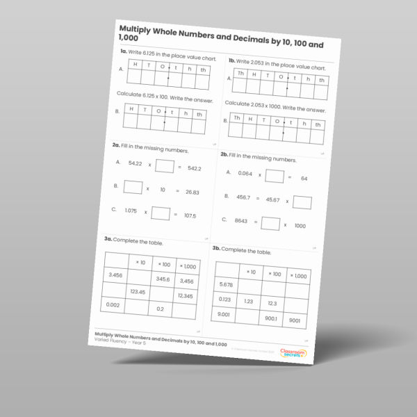 Year 5 Multiply Whole Numbers And Decimals By 10 100 And 1000 Varied ...