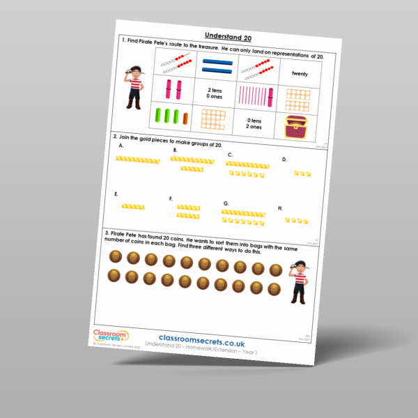 Year 1 Understand 20 Homework Resource | Classroom Secrets