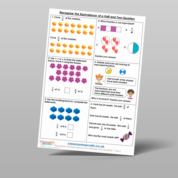 Year 2 Recognise The Equivalence Of A Half And Two Quarters Mixed ...