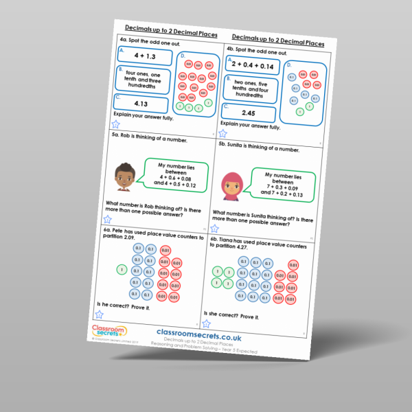 Year 5 Decimals Up To 2 Decimal Places Reasoning And Problem Solving ...