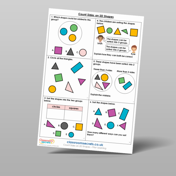 Year 2 Count Sides On 2d Shapes Prior Learning Resource | Classroom Secrets