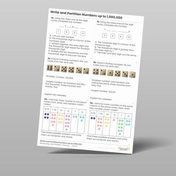 Year 5 Write And Partition Numbers Up To 1 000 000 Reasoning And ...