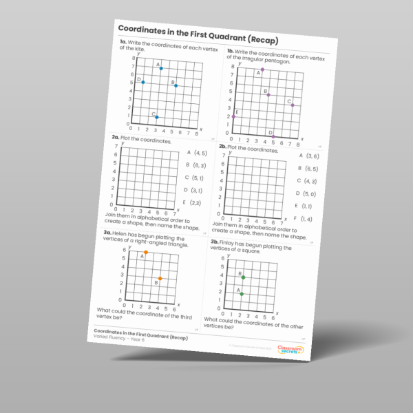 Year 6 Coordinates In The First Quadrant Recap Varied Fluency Resource ...