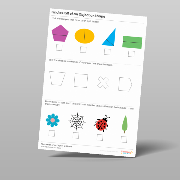 Year 1 Find A Half Of An Object Or Shape Varied Fluency Resource ...